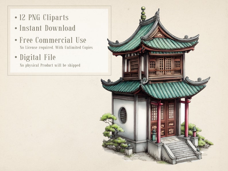 12 Little Chinese Houses PNG Files Instant Download - Etsy