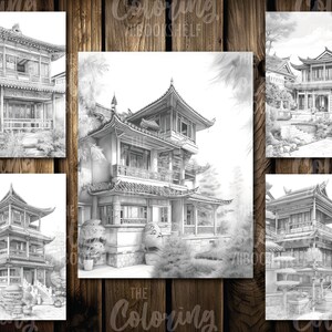 25 Old Chinese Houses Coloring Book Adults Kids Coloring - Etsy
