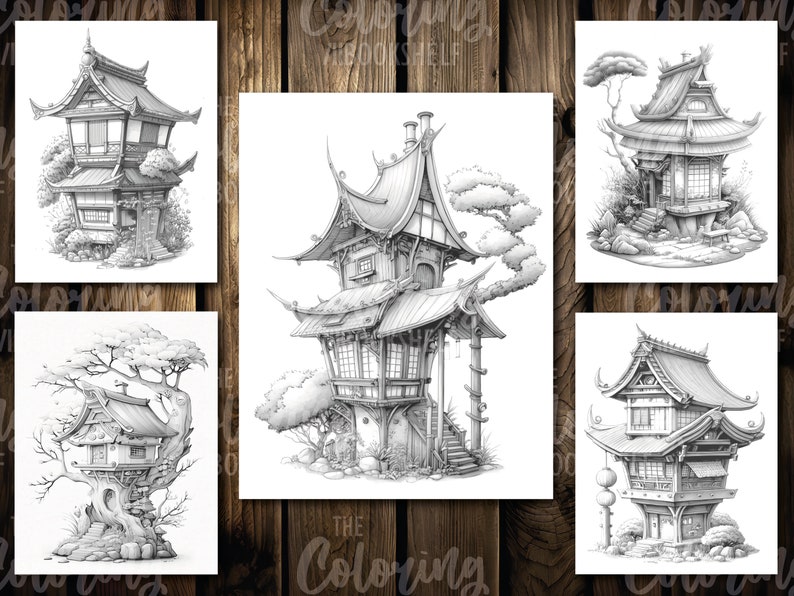 25 Little Japanese Houses Coloring Book Adults Kids Coloring - Etsy