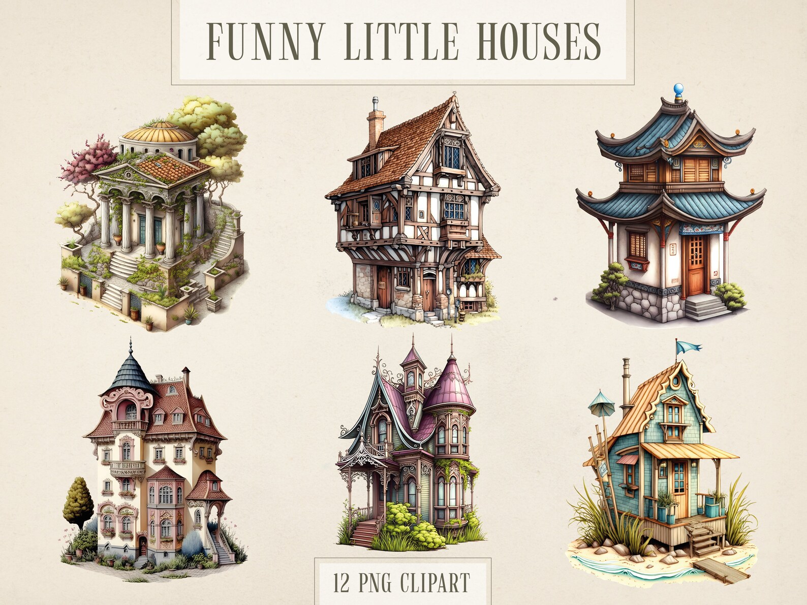 12 Funny Little Houses PNG Files - Instant Download, Printable PNG ...