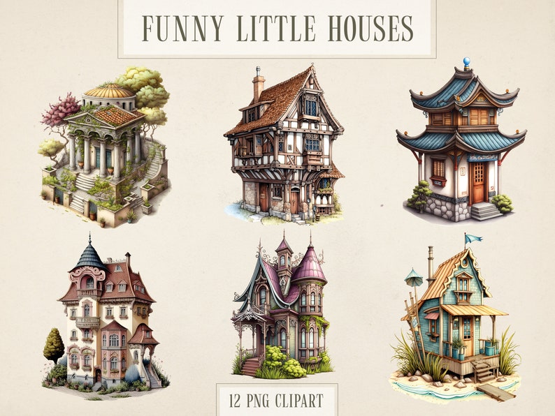 12 Funny Little Houses PNG Files Instant Download Printable - Etsy