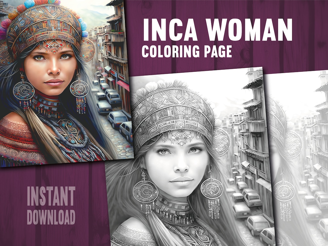 Inca Women Coloring Page - Adults Kids Coloring Page, Instant Download ...
