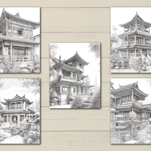 25 Old Chinese Houses Coloring Book - Adults Kids Coloring Pages ...
