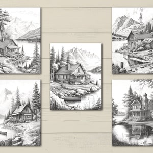 Coloring Book Beautiful Lake Houses Adults Coloring Pages Instant ...