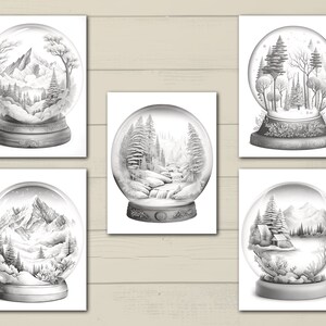 25 Nature Scenes in Snow Globes Coloring Book - Adults Kids Coloring ...