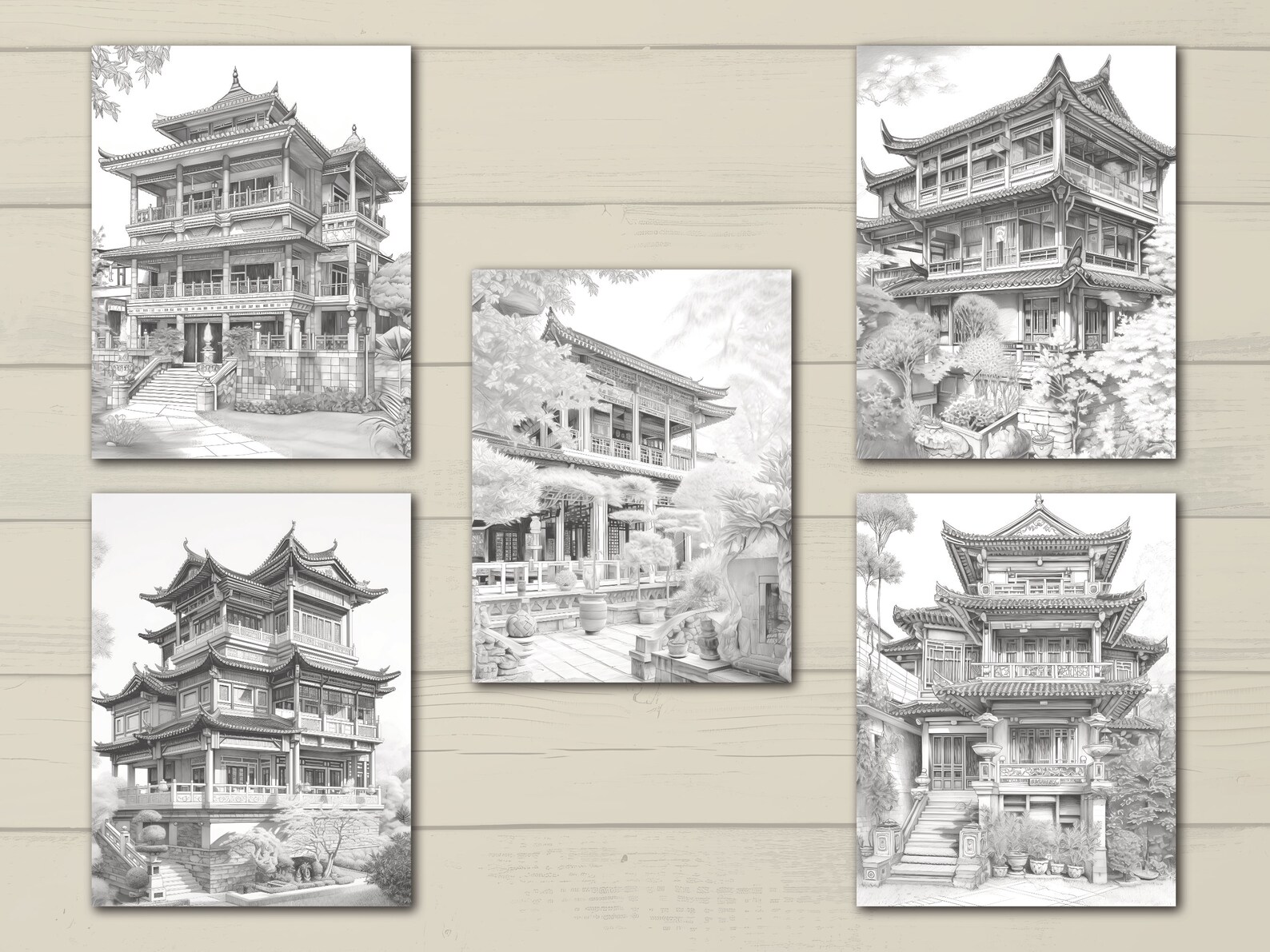 25 Old Chinese Houses Coloring Book - Adults Kids Coloring Pages ...