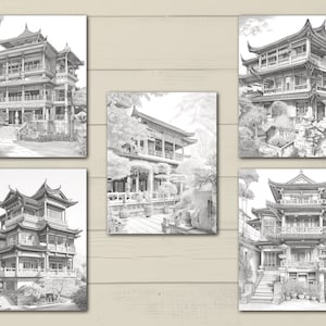 25 Old Chinese Houses Coloring Book - Adults Kids Coloring Pages ...