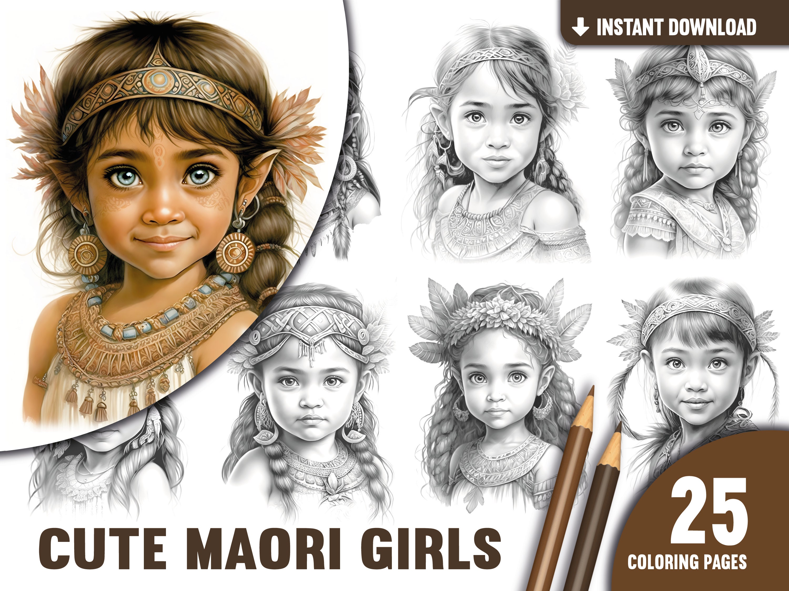 25 Cute Maori Girls Coloring Book Adults Kids Coloring - Etsy Canada