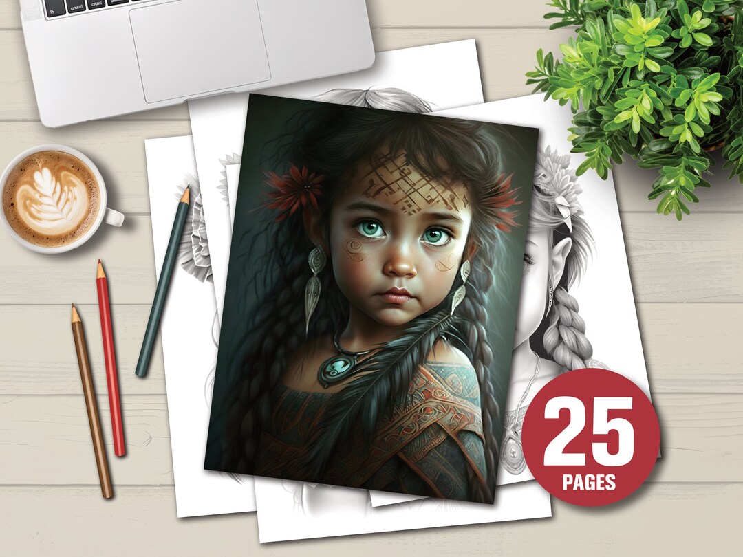 25 Cute Maori Girls Coloring Book - Adults Kids Coloring Pages, Instant ...