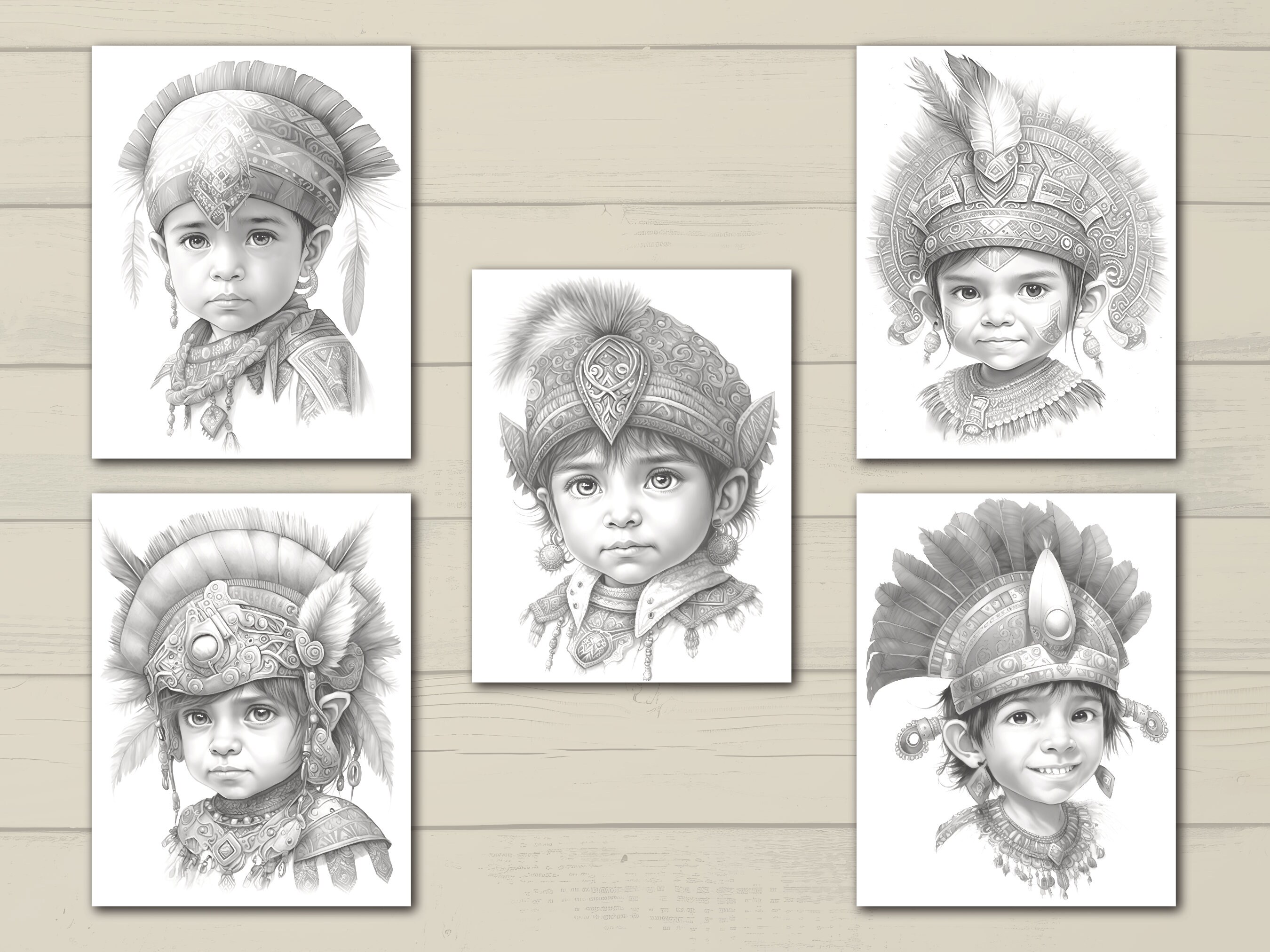 25 Cute Aztec Boys Coloring Book - Adults Kids Coloring Pages, Instant ...