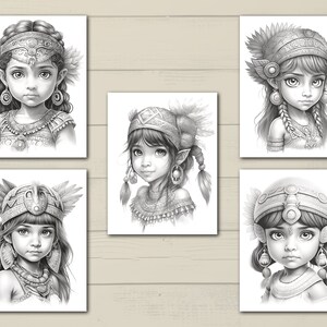 25 Cute Aztec Girls Coloring Book - Adults Kids Coloring Pages, Instant ...