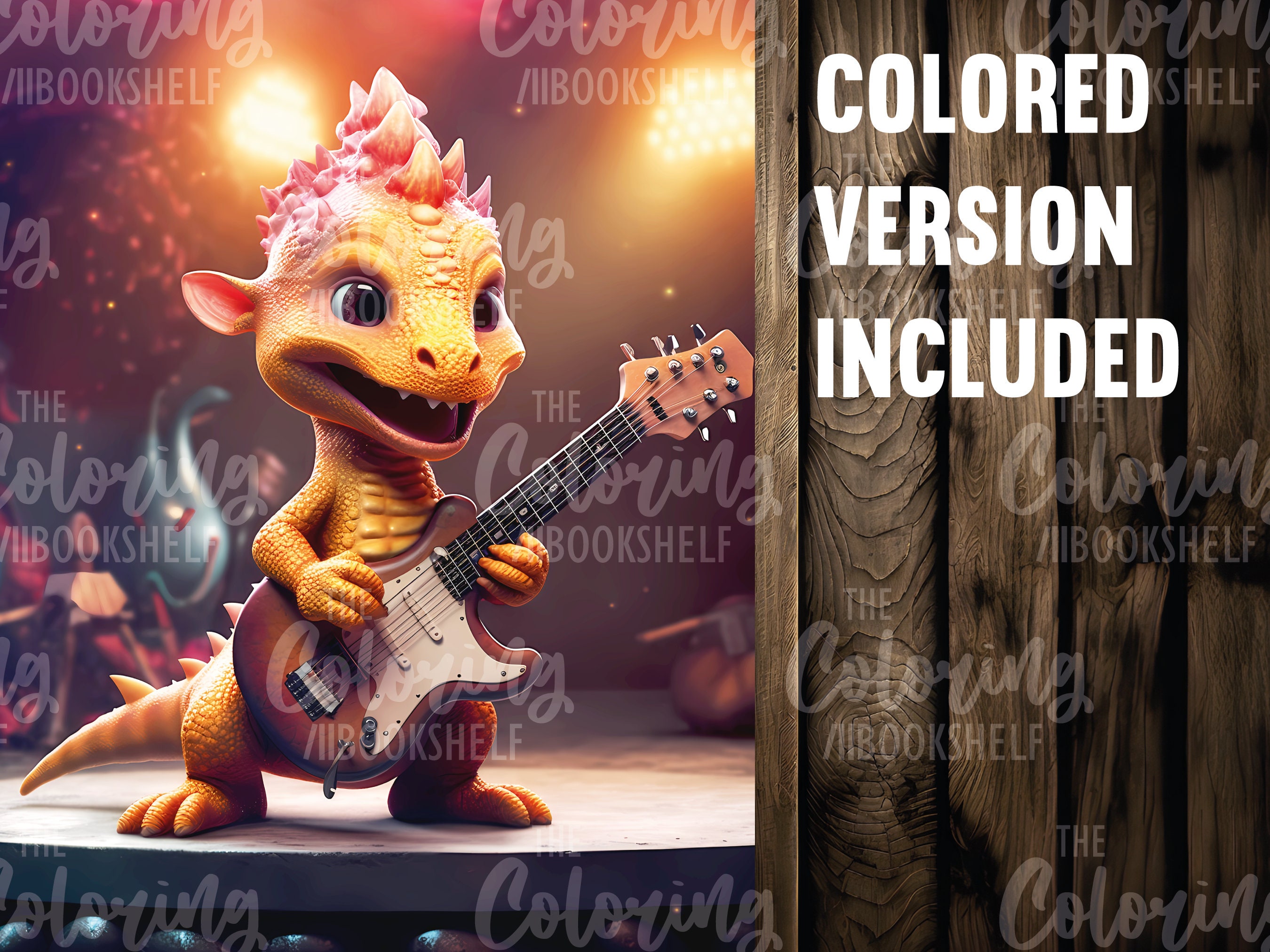 Funny Baby Dragon Rockstar Coloring Page - Adults Kids Coloring Page ...