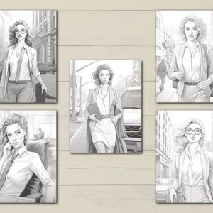 50 Business Women Coloring Book - Adults Kids Coloring Pages, Instant ...