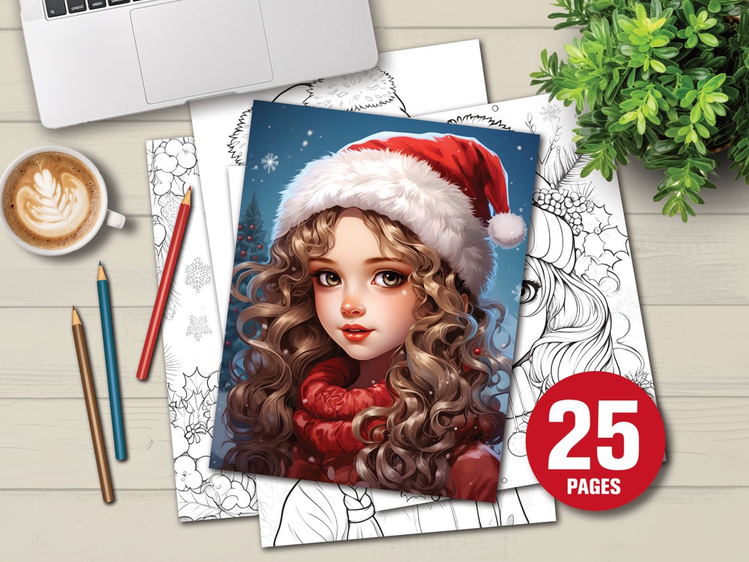25 Cute Christmas Girls Coloring Book - Adults Kids Coloring Pages ...