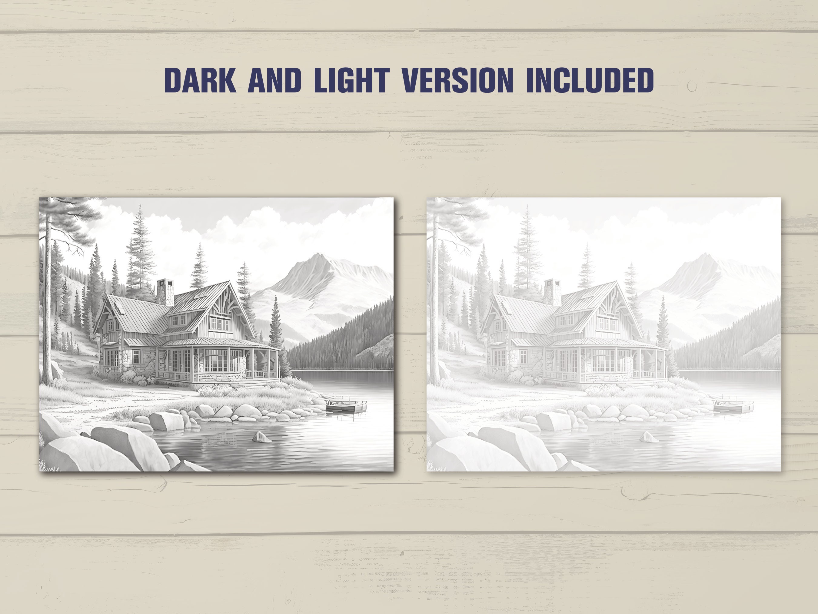 25 Beautiful Cabin Coloring Book - Adults Kids Coloring Pages, Instant ...