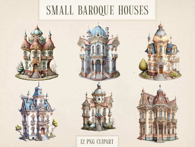 12 Little Barouque Houses PNG Files - Instant Download, Printable PNG ...