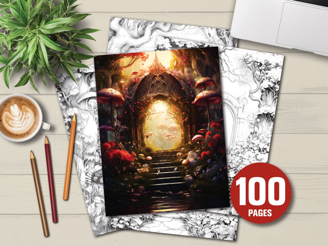 100 Magic Forest Gates Coloring Book - Adults Kids Coloring Pages ...