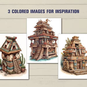 25 Little Aztec Houses Coloring Book - Adults Kids Coloring Pages ...