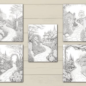 25 Flower Garden Paths Coloring Book Adults Coloring Pages, Instant ...