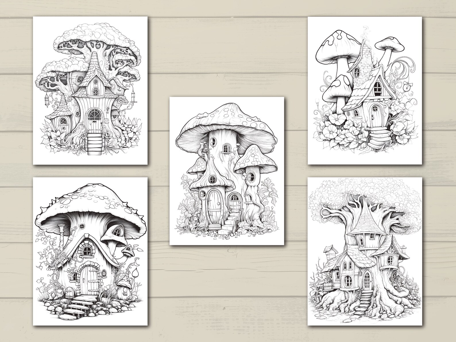 100 Enchanted Fairy Houses Coloring Book - Adults Kids Coloring Pages ...