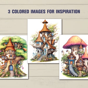 50 Enchanted Fairy Houses Coloring Book - Adults Kids Coloring Pages ...