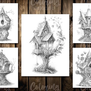 25 Bird-style Fairy Houses Coloring Book Adults Kids - Etsy