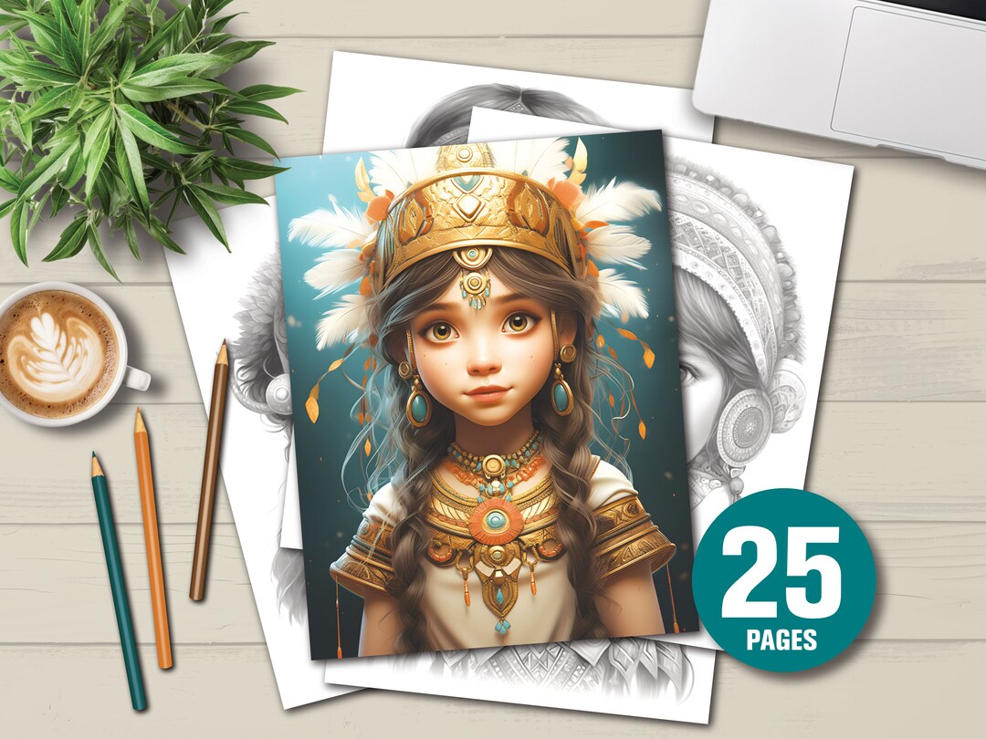 25 Cute Inca Girls Coloring Book - Adults Kids Coloring Pages, Instant ...