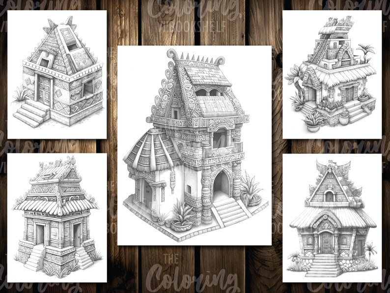 25 Little Aztec Houses Coloring Book Adults Kids Coloring - Etsy