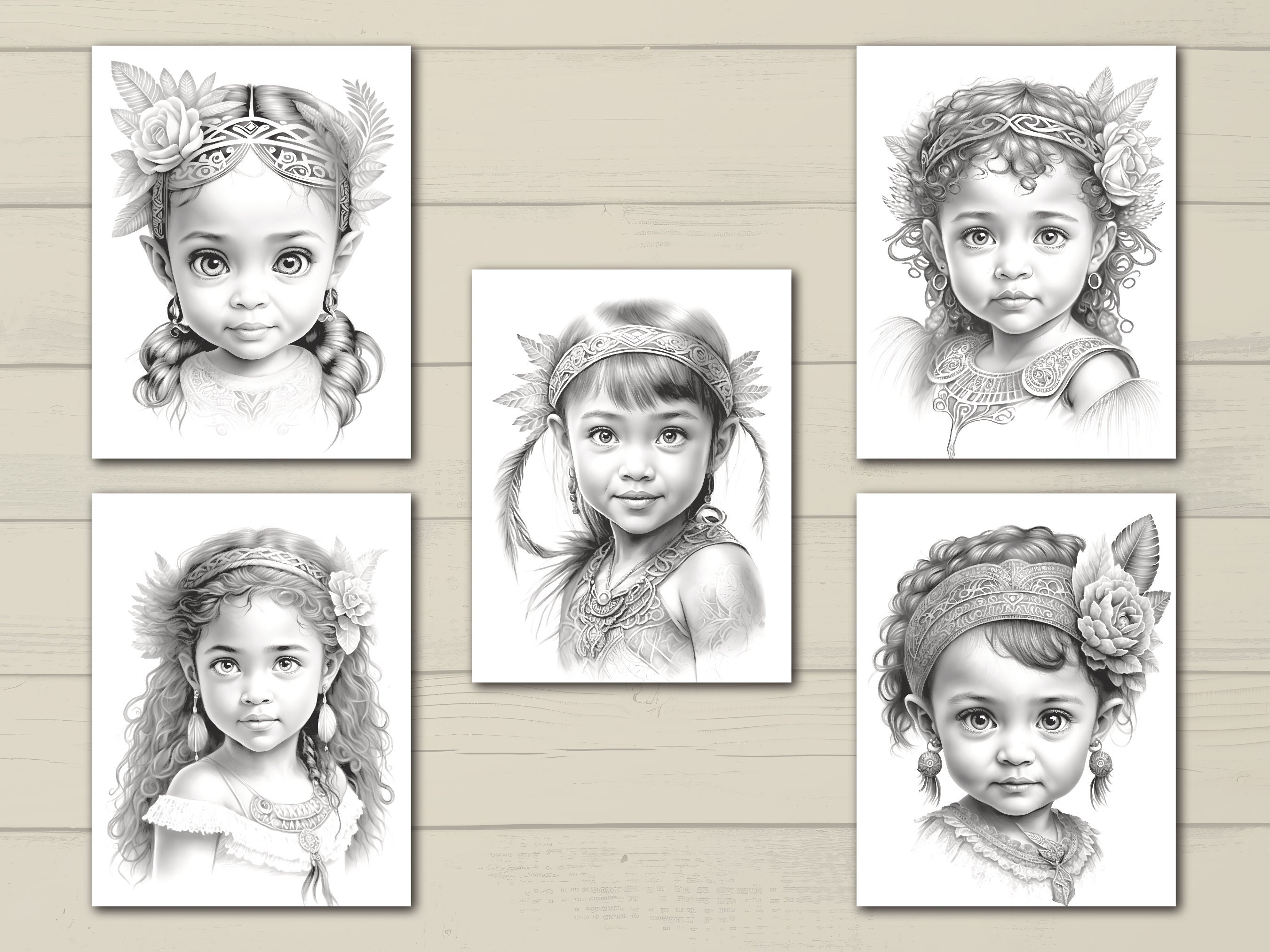 25 Cute Maori Girls Coloring Book - Adults Kids Coloring Pages, Instant ...