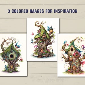 25 Bird-style Fairy Houses Coloring Book - Adults Kids Coloring Pages ...