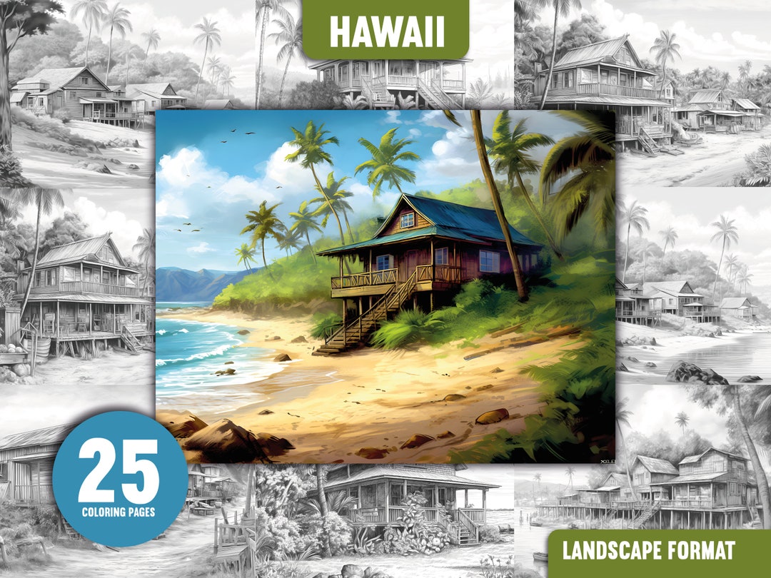 Hawaii Coloring Book Adults Kids Coloring Pages Instant - Etsy