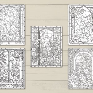 15 Floral Stained Glass Coloring Book - Adults Kids Coloring Pages ...