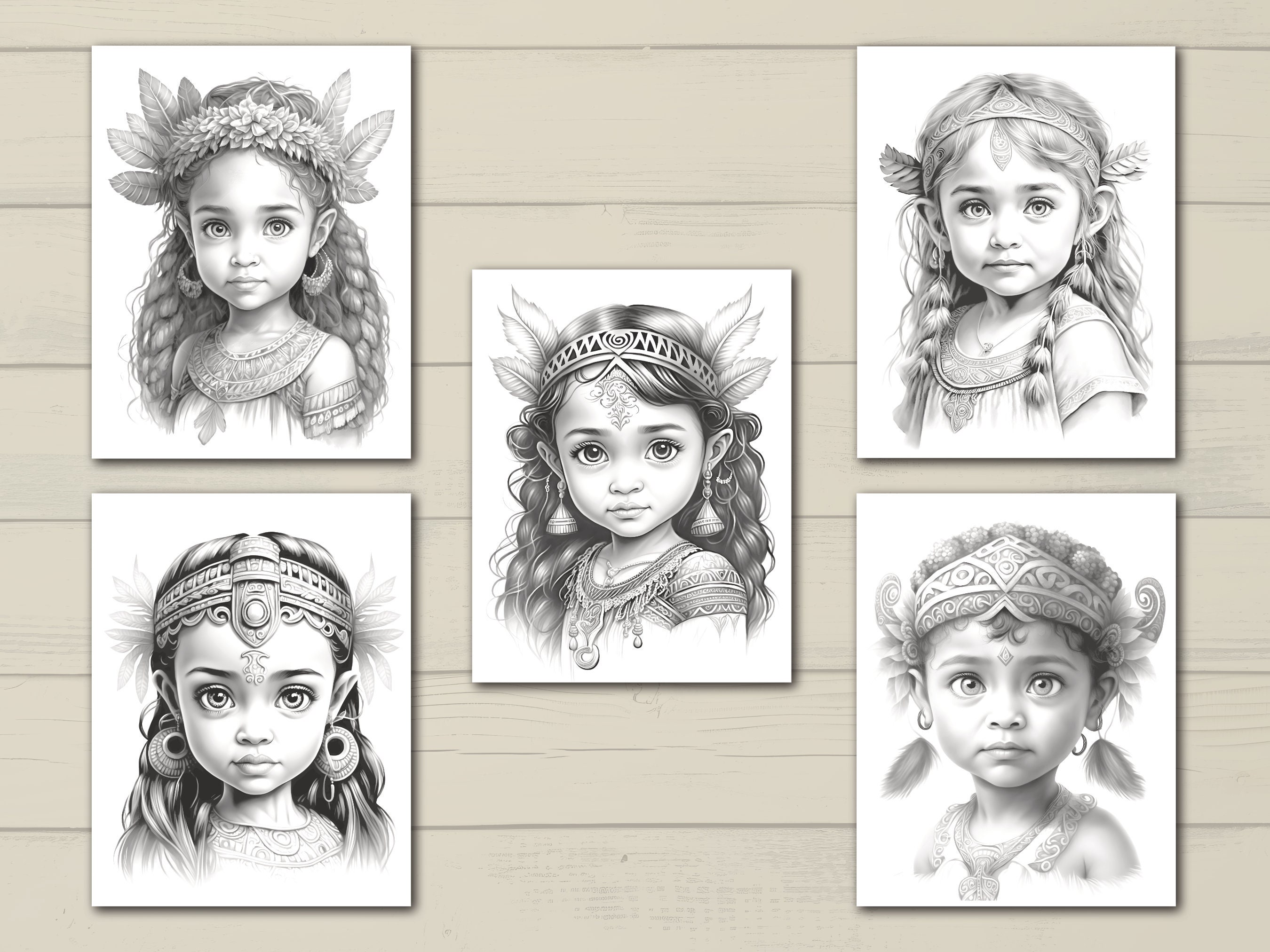 25 Cute Maori Girls Coloring Book - Adults Kids Coloring Pages, Instant ...