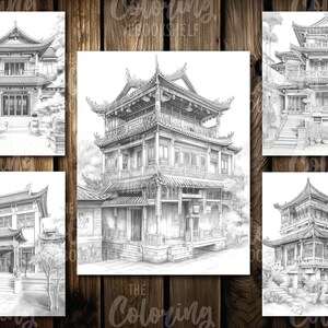 25 Old Chinese Houses Coloring Book Adults Kids Coloring - Etsy