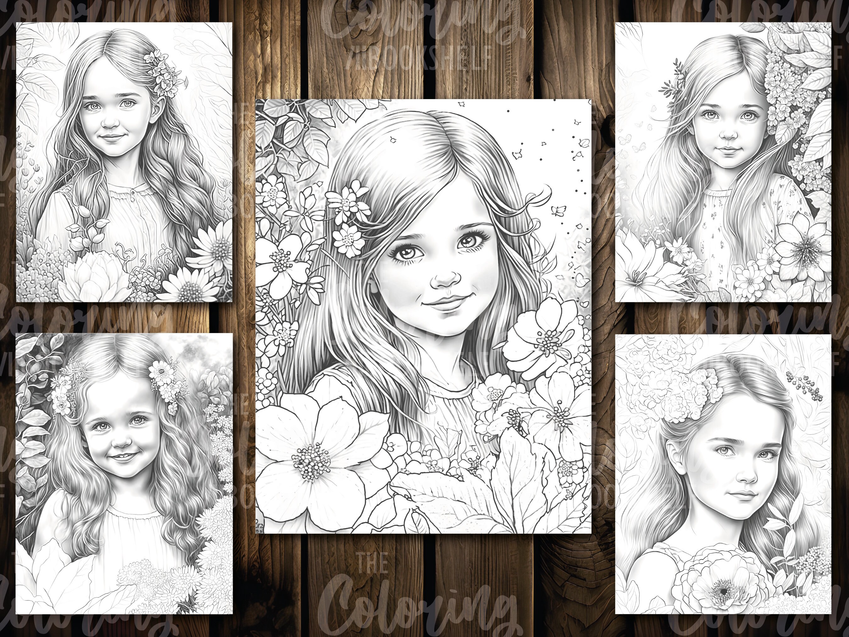 20 Beautiful Flower Girls Coloring Book Adults Kids Coloring - Etsy
