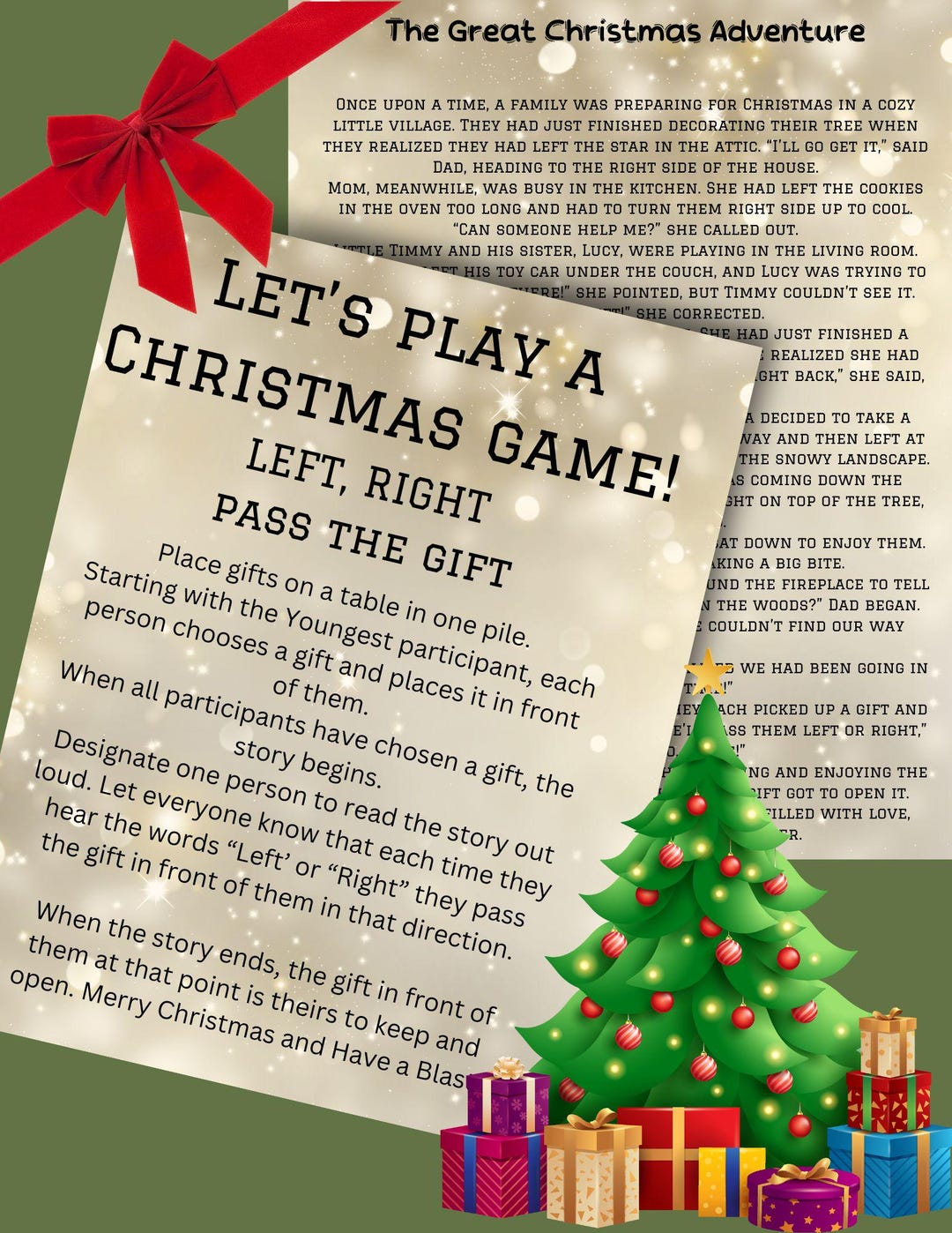 Printable Christmas Game, Pass the Gift Game, Left Right Present Pass ...