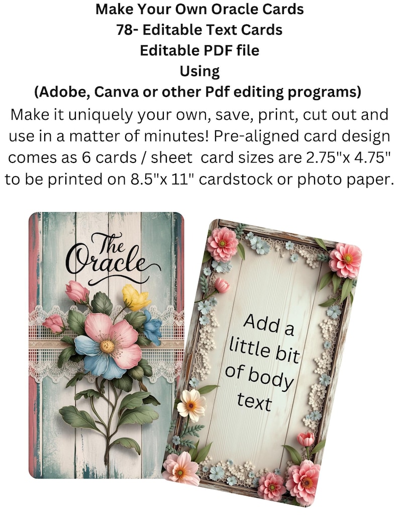 Make Your Own Oracle Deck, Print, Editable Pdf Files, Instant Digital ...
