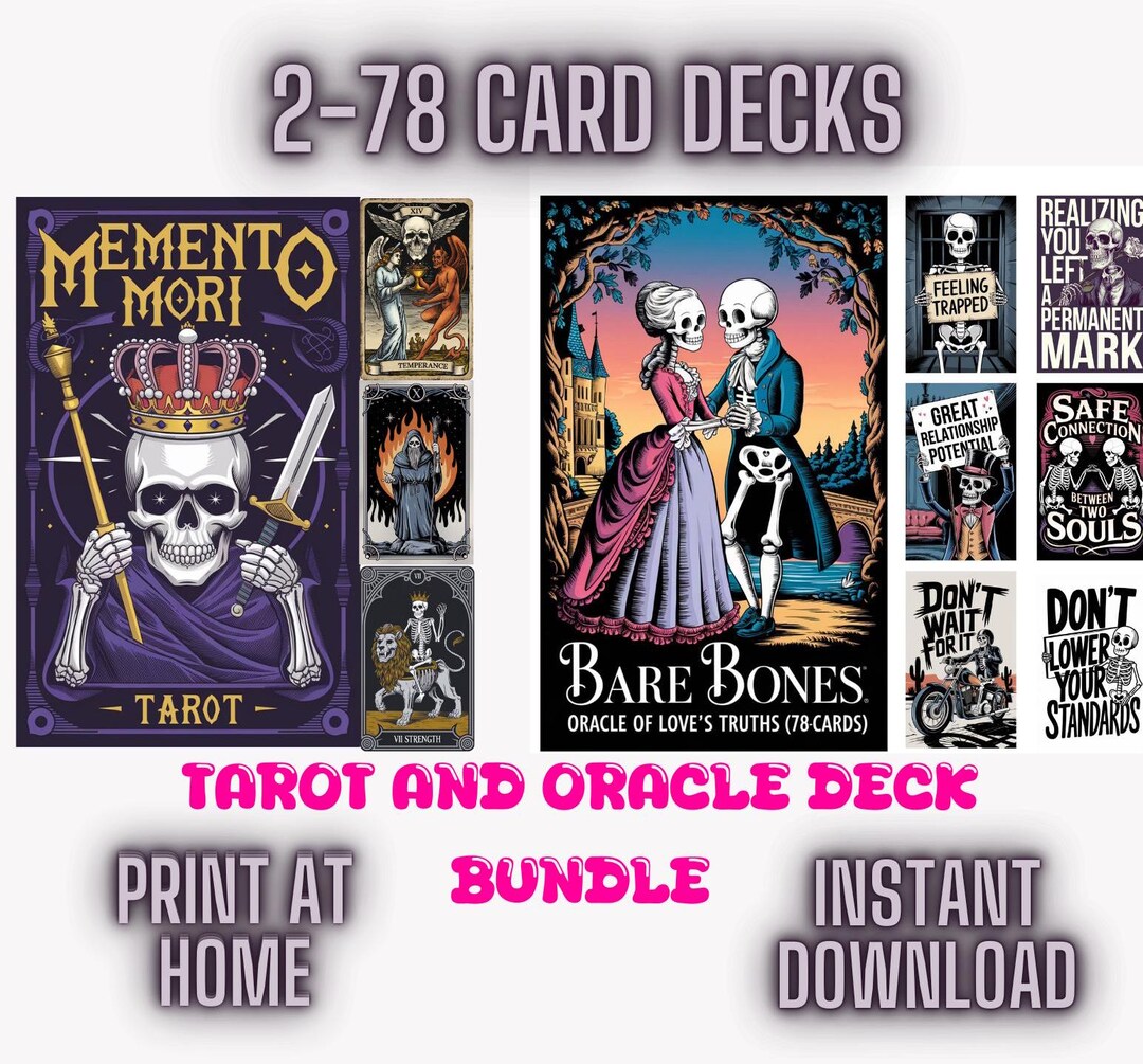Skull Tarot & Oracle Deck Bundle, Memento Mori Tarot and Bare Bones ...