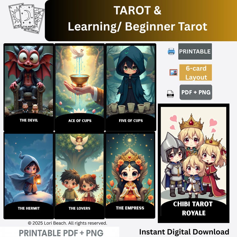 Chibi Tarot Deck: 78 Printable Kawaii Cards (PNG & PDF Download) - Etsy