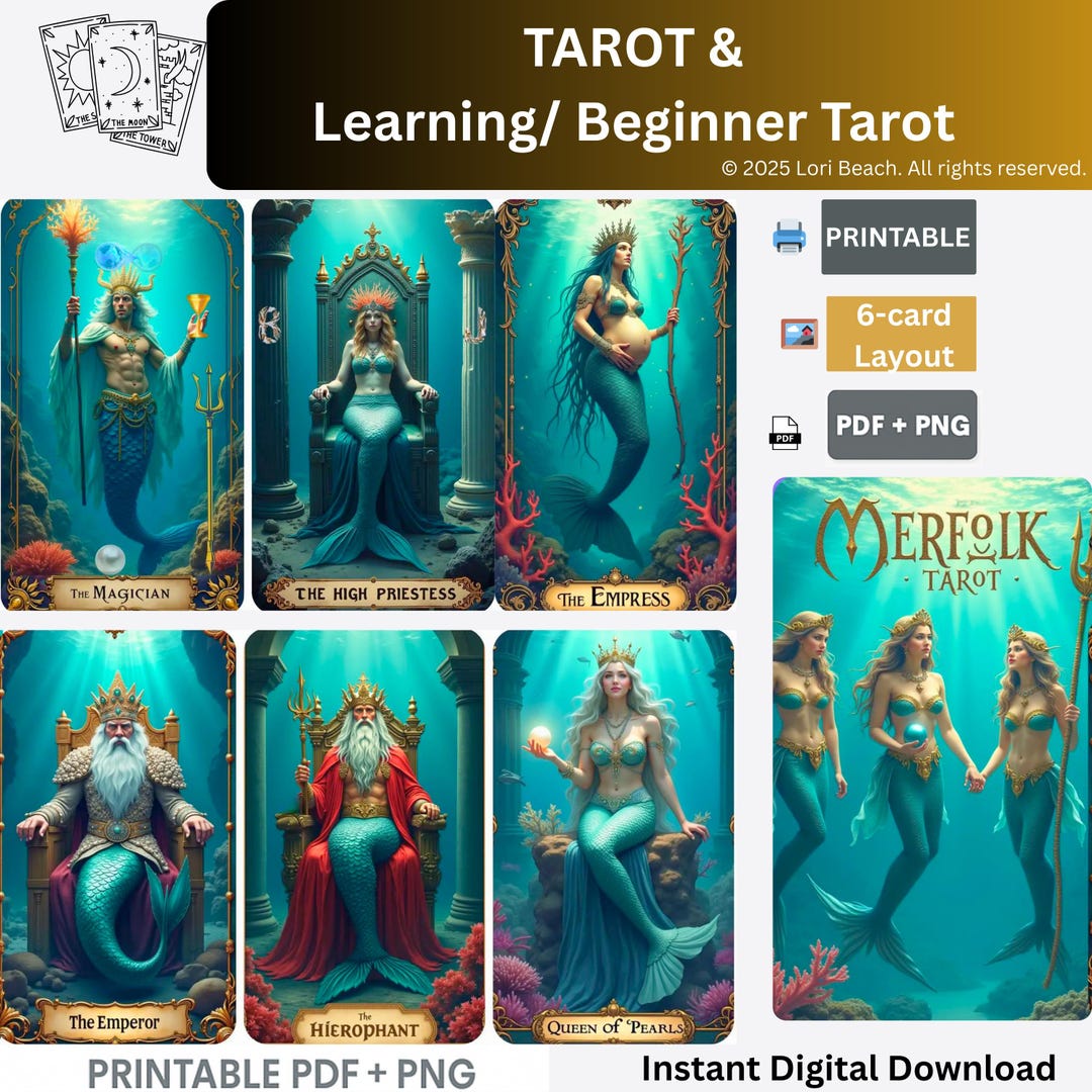 Tarot Digital Download 78-cards Mermaid Merfolk Tarot Deck, Print at ...