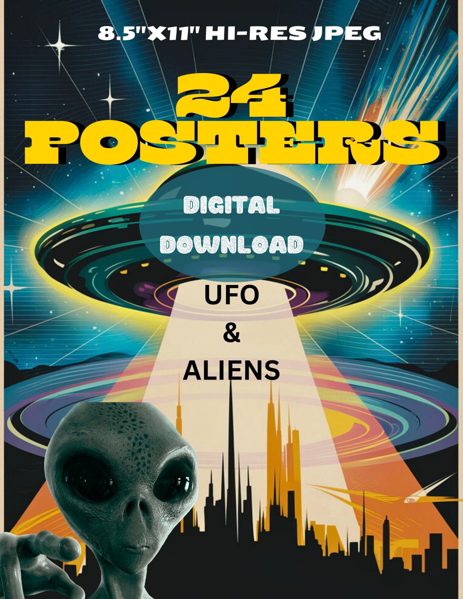 24 UFO Posters Instant Digital Download 8.5x11 Printable Dorm Wall ...