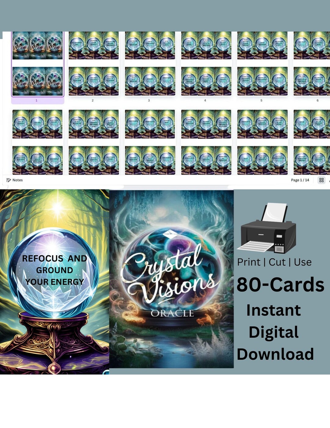 Oracle Cards Printable Tarot Companion Oracle Card Deck Instant Digital ...