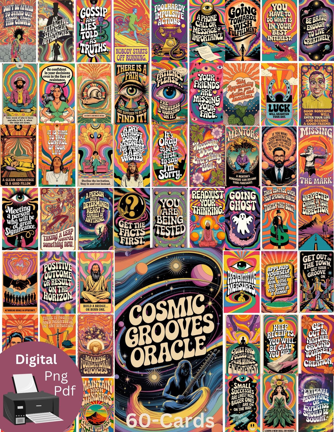 Oracle Deck Digital Download 60 Card Retro Trippy Psychedelic Tarot ...