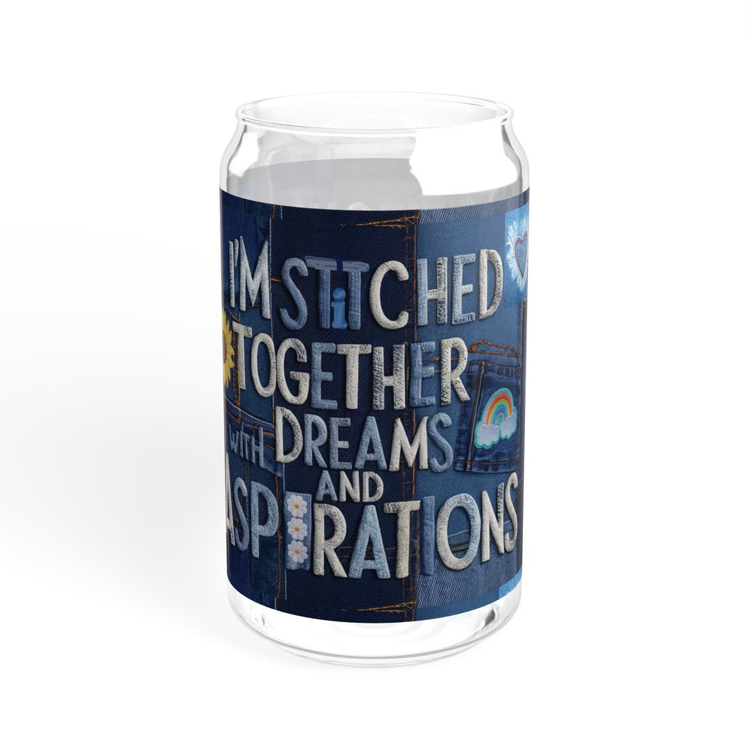Denim Patchwork Look Embroidery Lettering Libby Sipper Glass, 16oz Best ...
