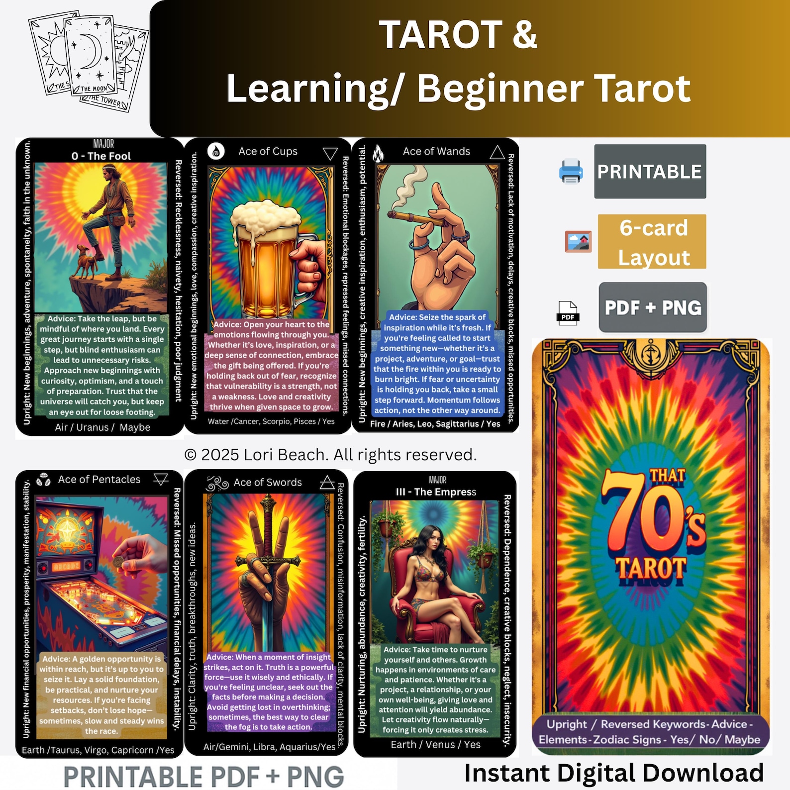 Beginner Tarot Cards Digital Download 78 Cards That 70's Tarot Deck ...