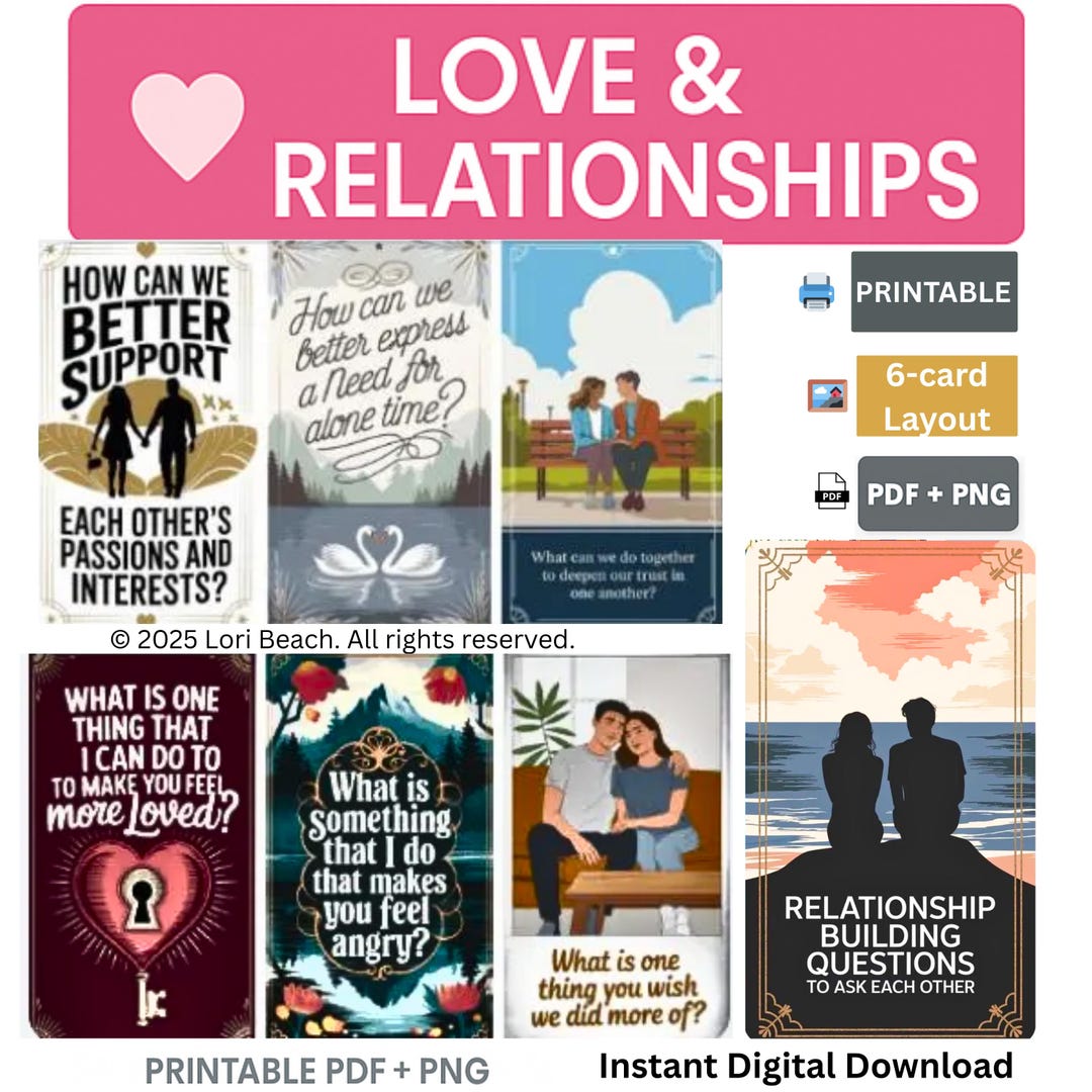 Relationship Building Cards: 50 Questions for Couples (PDF & PNG) - Etsy
