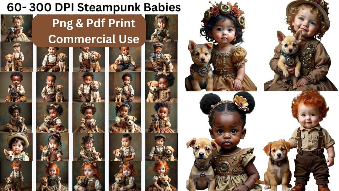 Steampunk Babies-60, Commercial Use, 5000x5000 Instant Digital Download ...