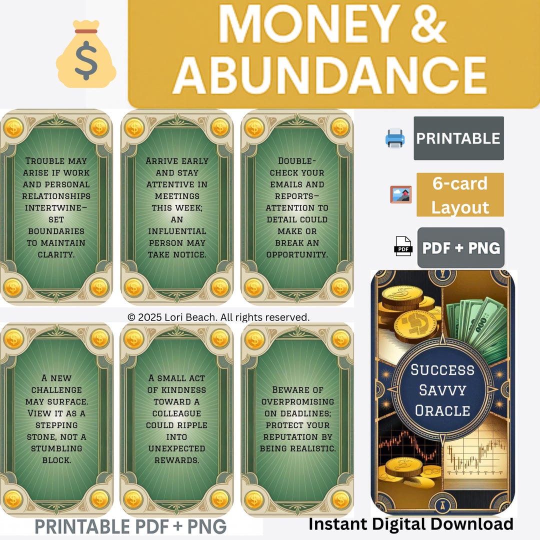 Finance and Wealth| Success Savvy |oracle Cards|78 Card Deck| Printable ...