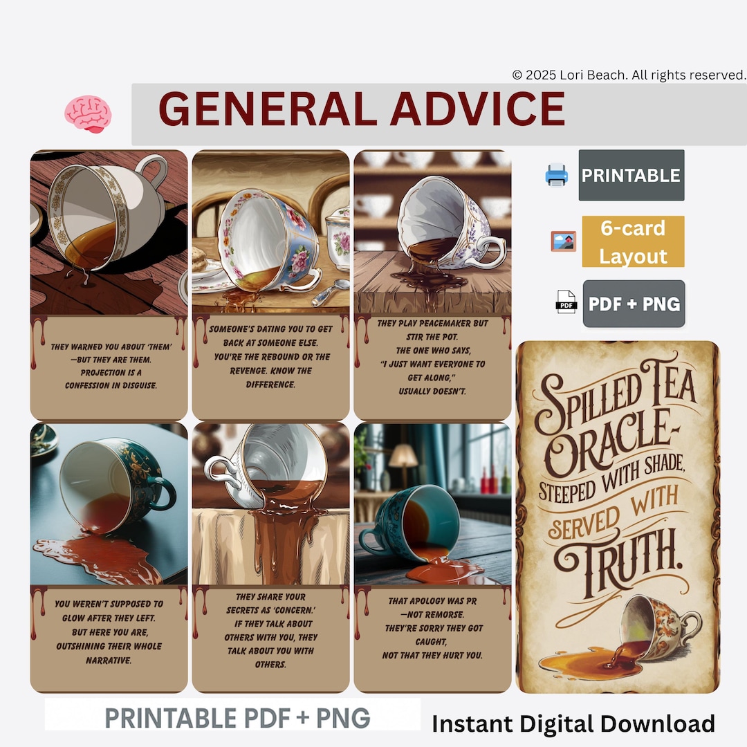Spilled Tea Oracle Deck: Spicy Gossip, Truthful Insights (printable PNG ...