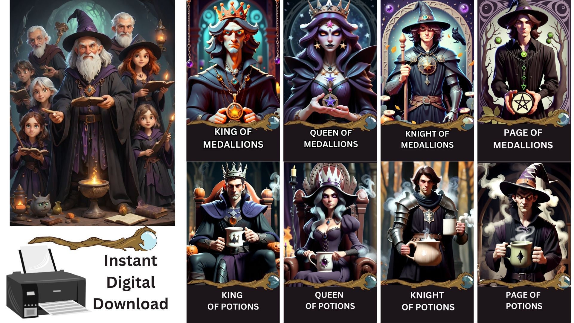 Tarot Card Deck Divination Oracle Deck Printable Witchy Tarot Digital ...